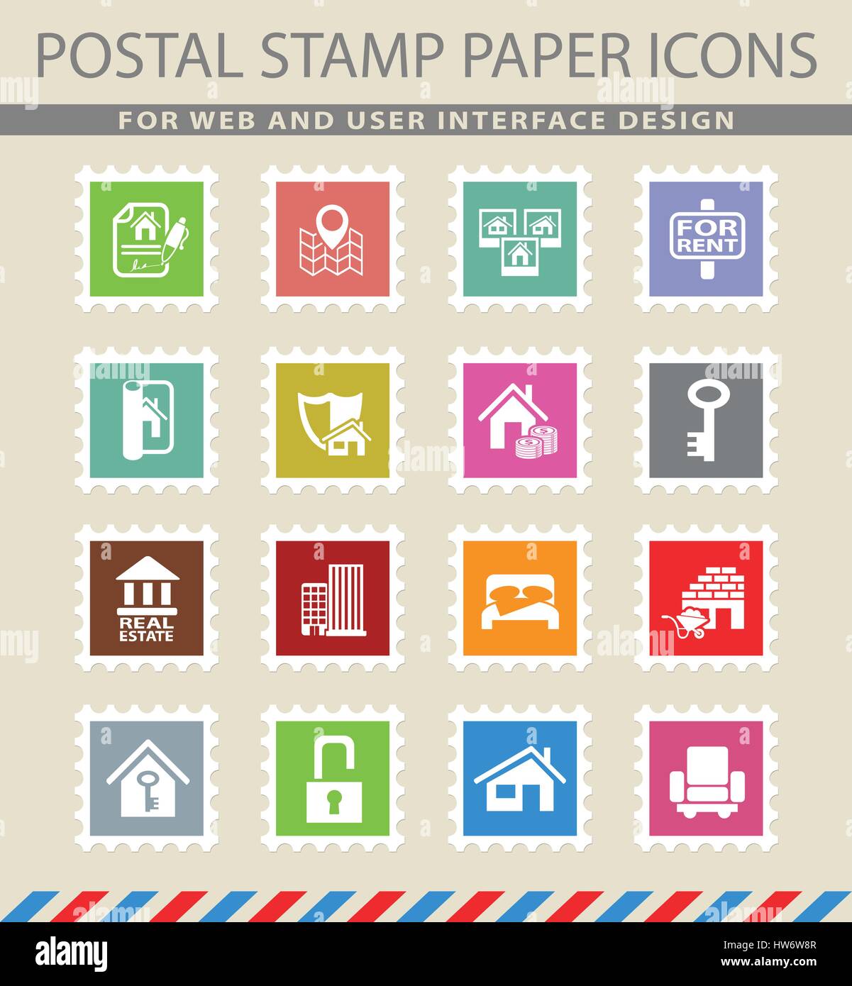 real estate web icons on the postage stamps Stock Vector Image & Art ...
