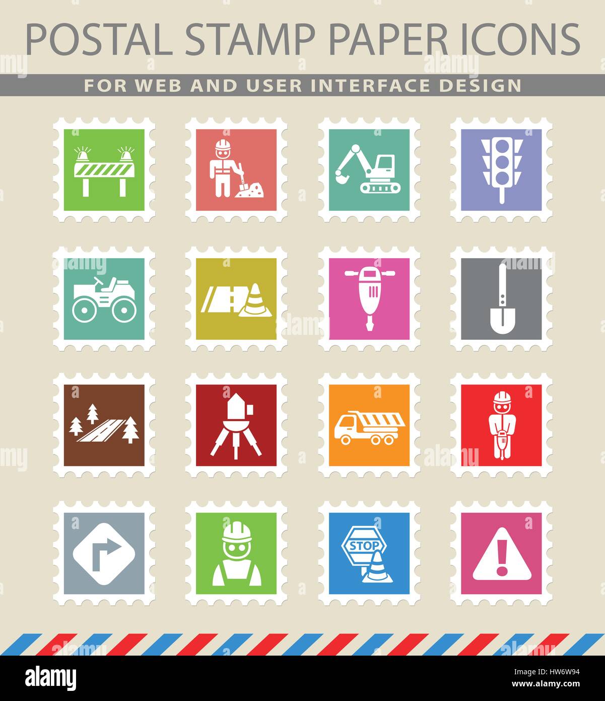 road repairs web icons on the postage stamps Stock Vector Image & Art ...