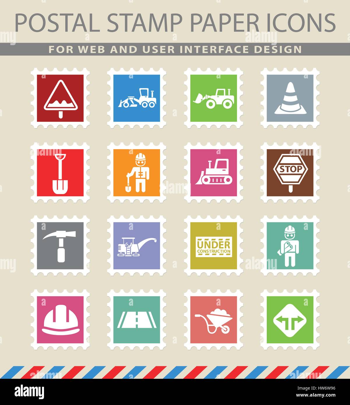 road repairs web icons on the postage stamps Stock Vector Image & Art ...