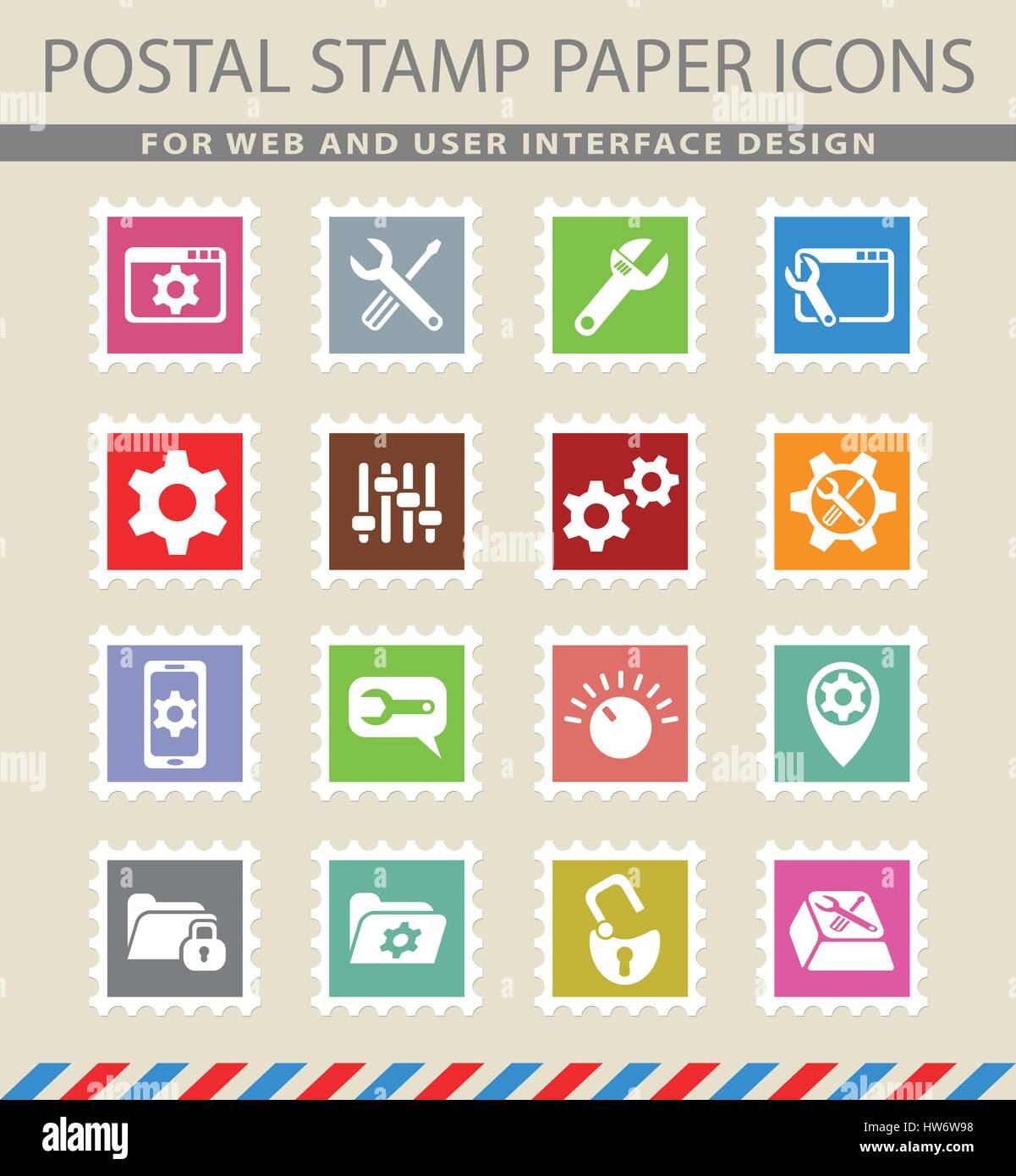 settings web icons on the postage stamps Stock Vector Image & Art - Alamy
