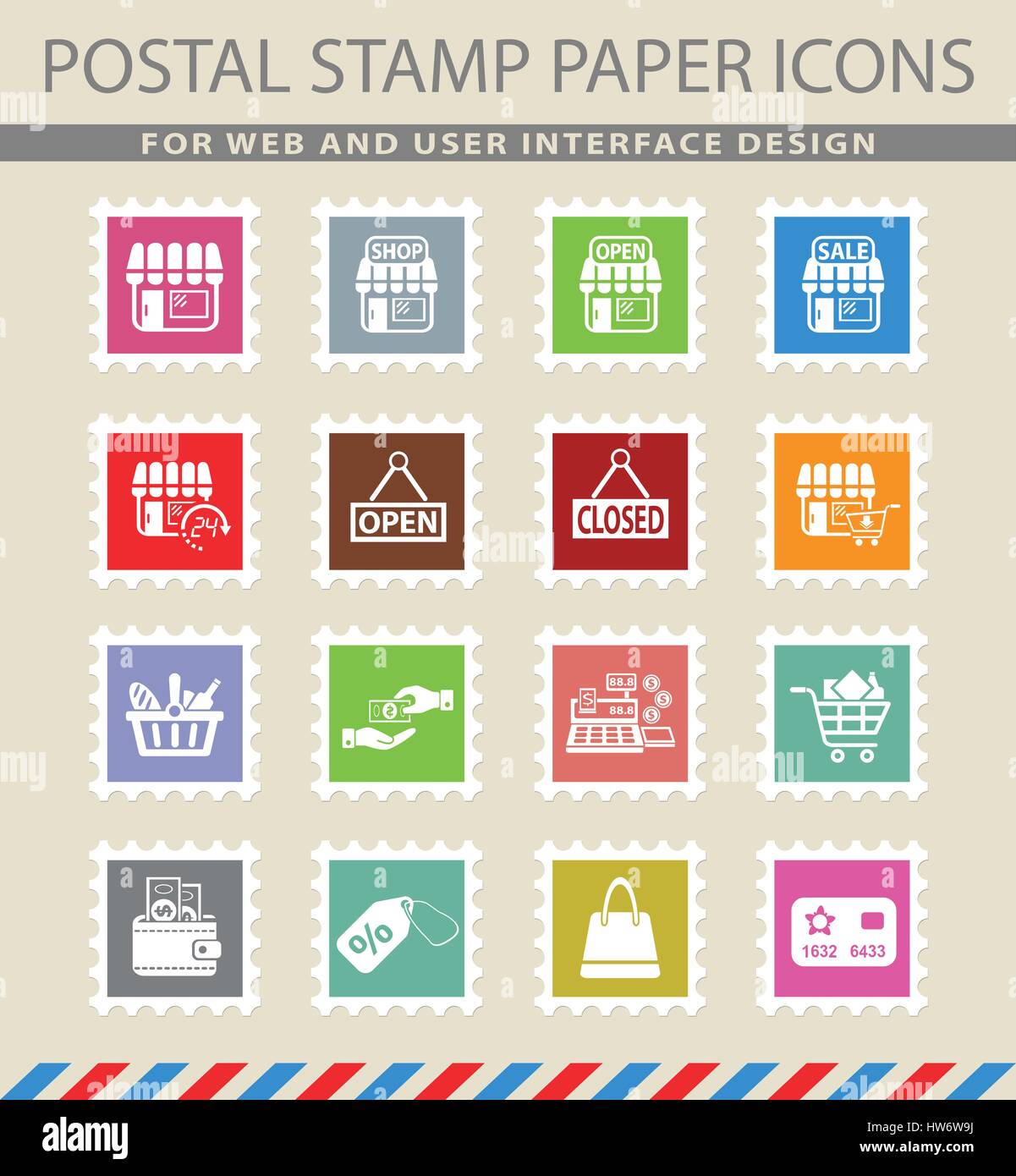 shop web icons on the postage stamps Stock Vector Image & Art - Alamy