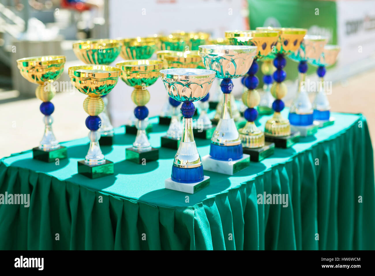 Victorious cups in sports meets. Cups of winners. Trophy cups Stock ...