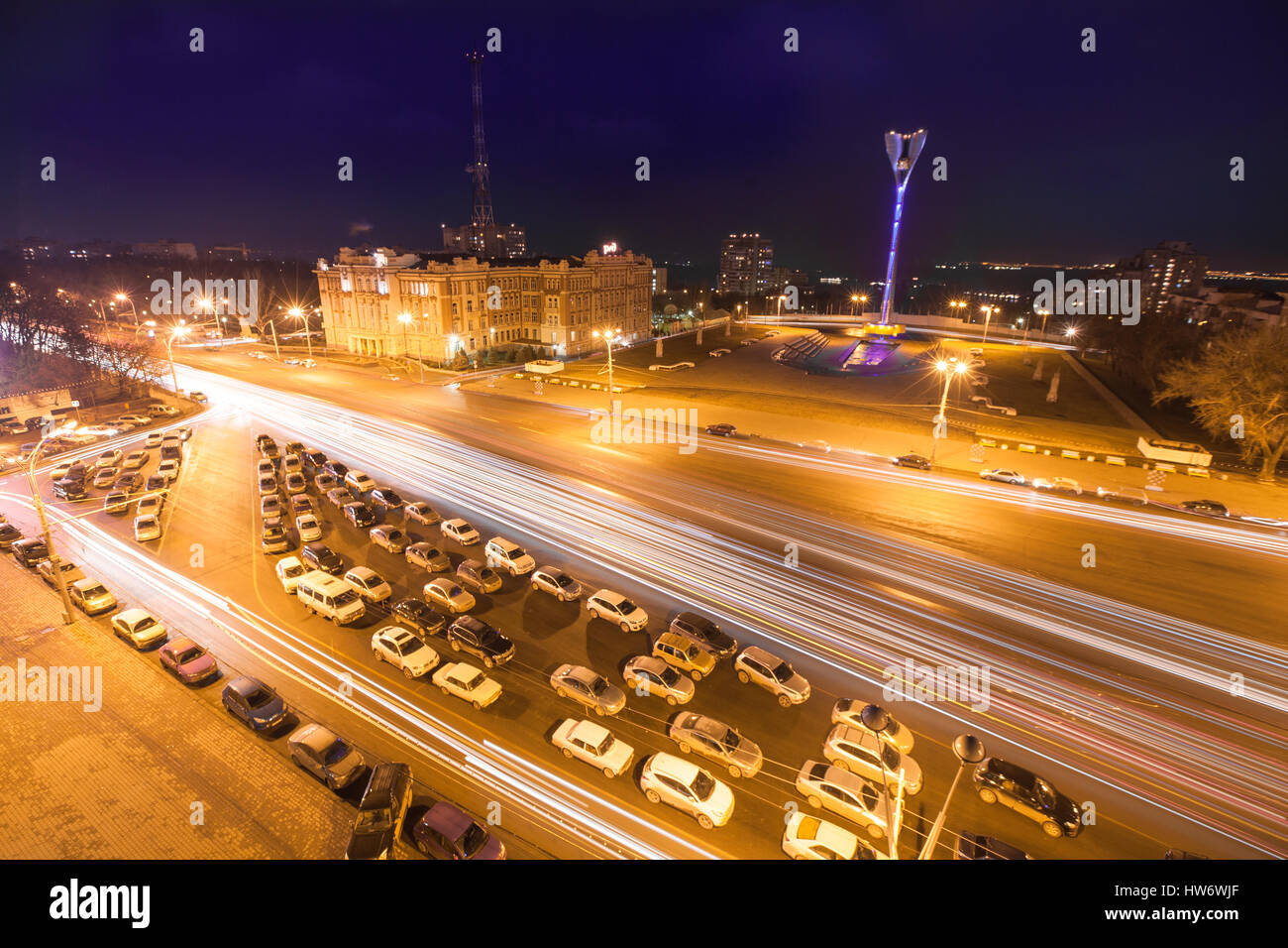 the top view on the road and the night city Stock Photo - Alamy