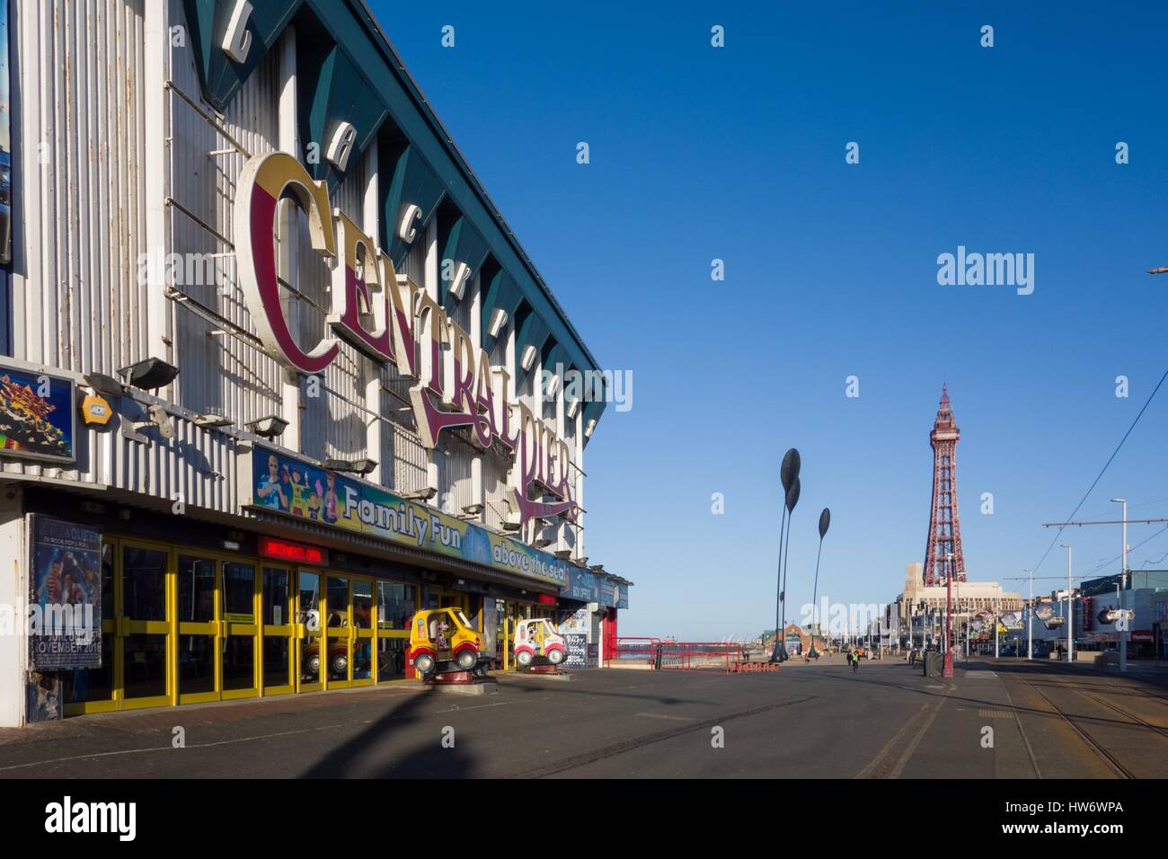 Entrance to Blackpool Central pier looking towards Blackpool Tower ...