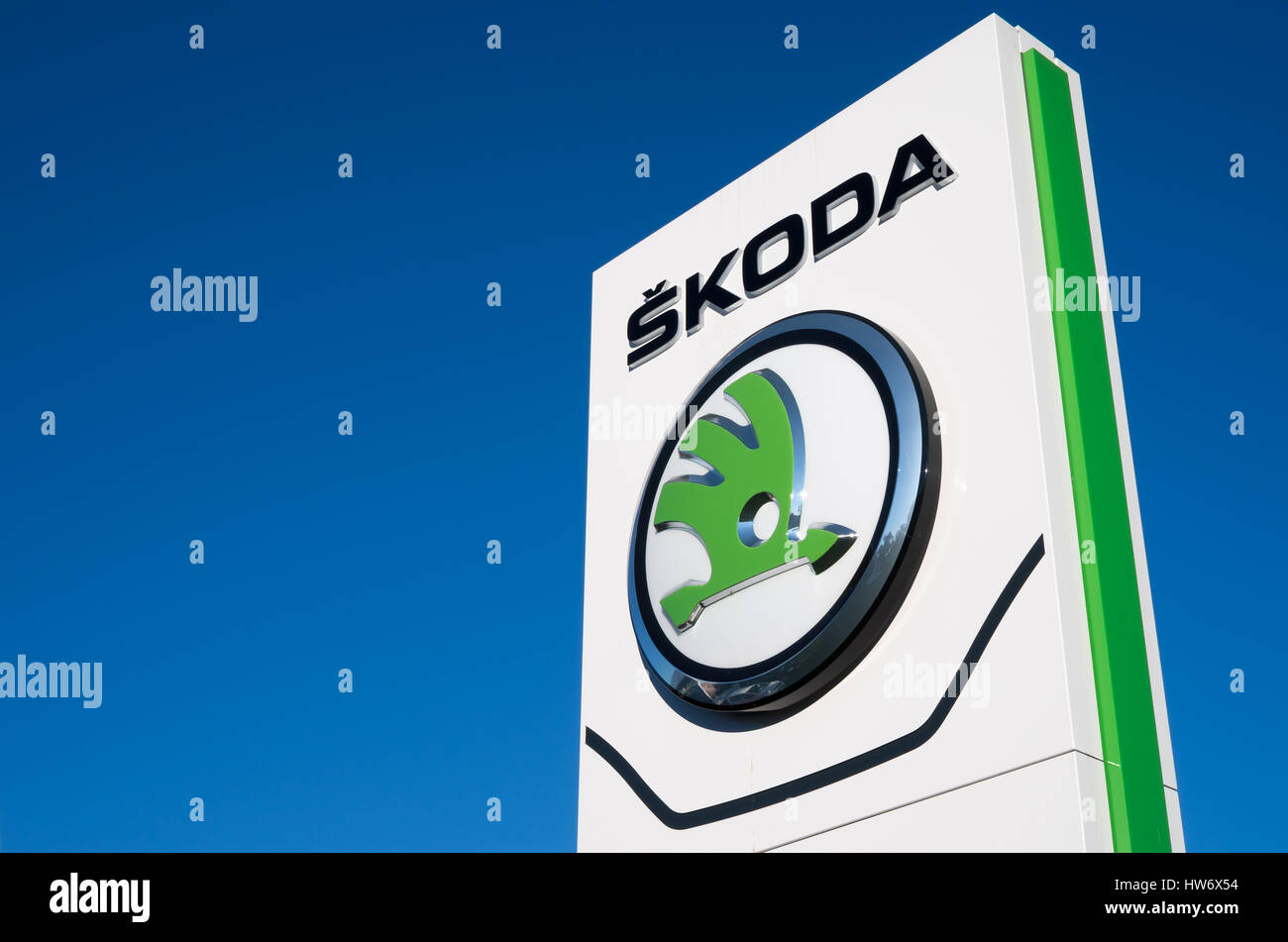 Skoda dealership sign in front of the showroom Stock Photo - Alamy