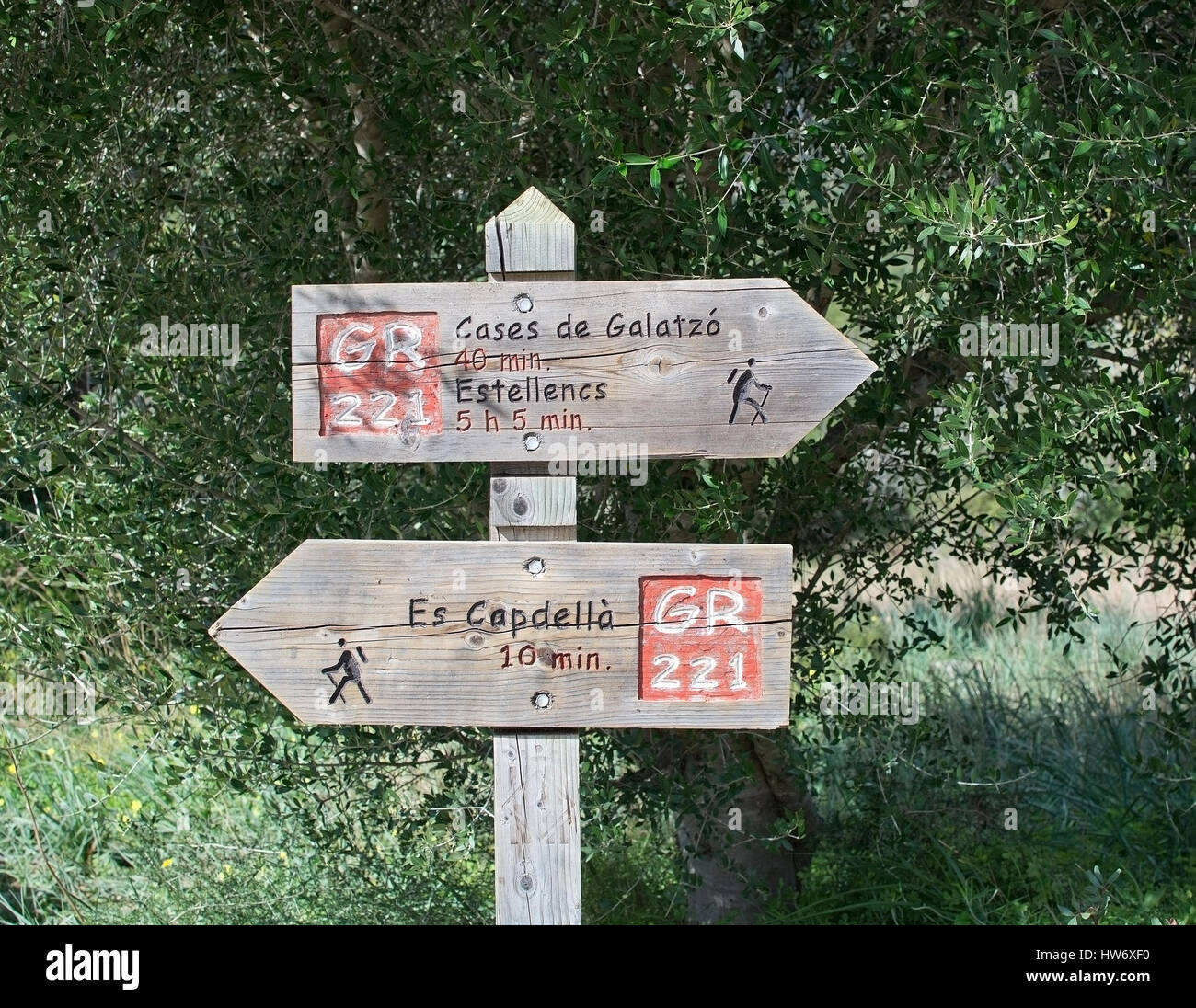 MALLORCA, SPAIN - February 9, 2017: Walking path rural signs for ...