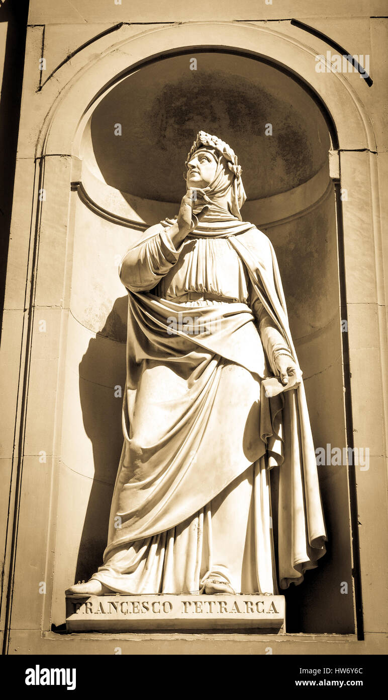 Architectural detail of statue depicting Francesco Petrarca in Florence ...