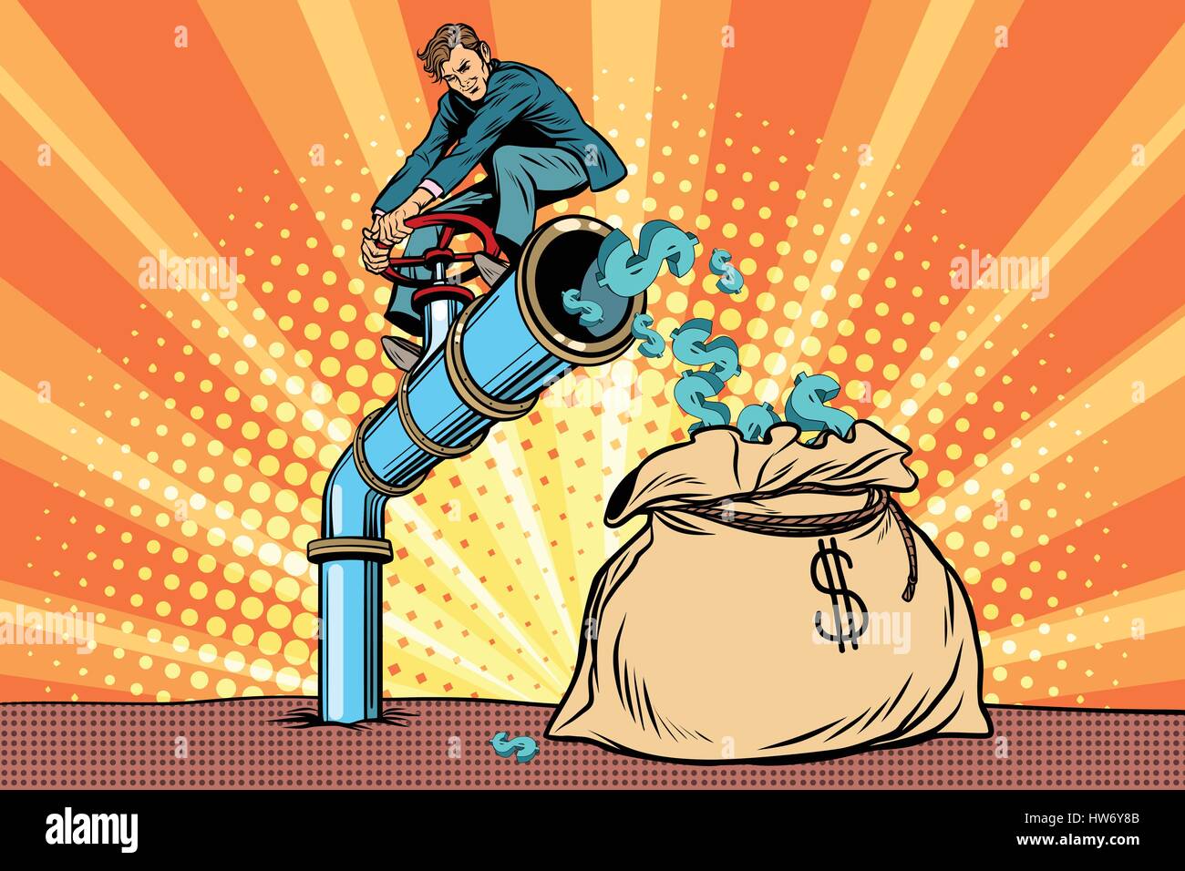 The financier sitting on cash tube. Pop art retro comic book vector ...