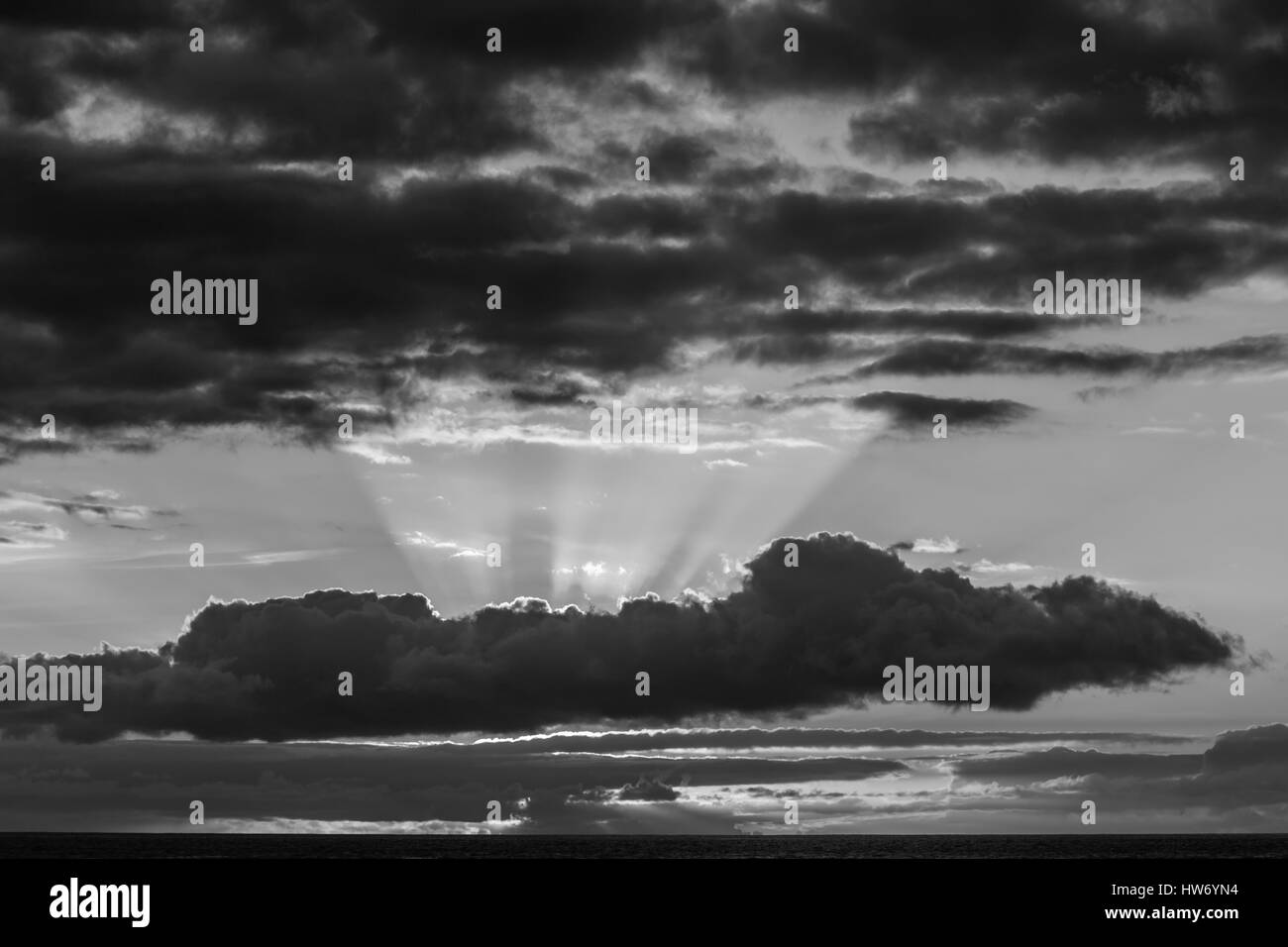 Sunset sea dramatic sky Black and White Stock Photos & Images - Alamy