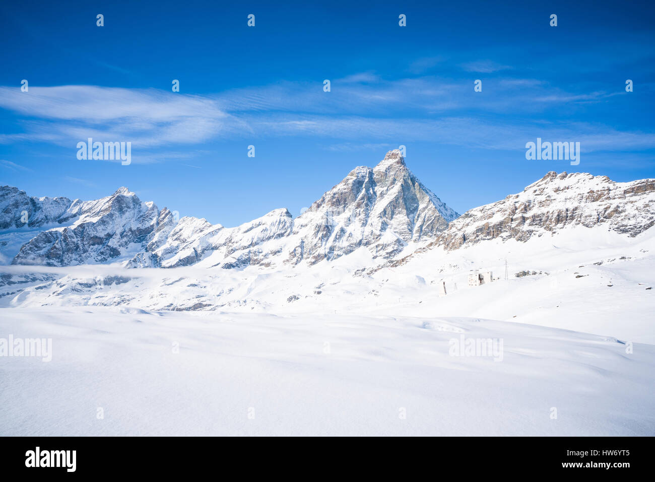 View of Italian Alps and Matterhorn Peak in the Aosta Valley region of ...