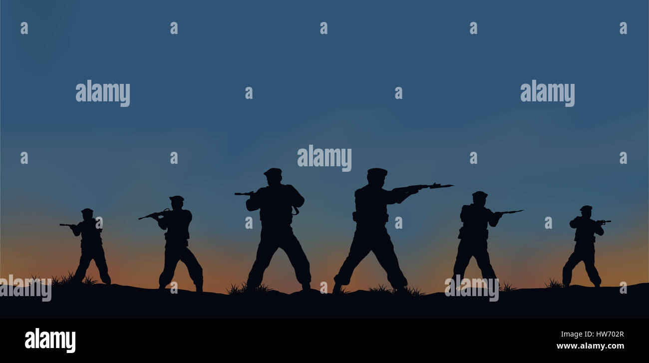 Illustration, soldiers on the defensive Stock Photo - Alamy