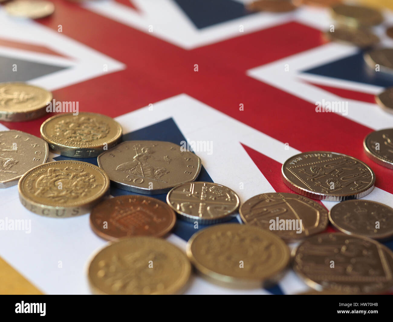 Pound coins money (GBP), currency of United Kingdom, over the Union ...