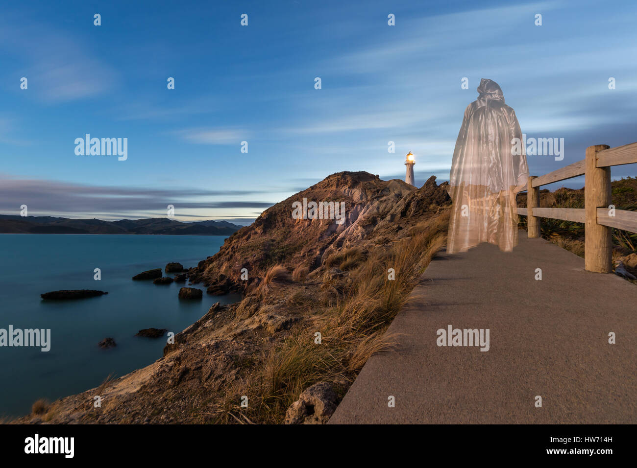 Jesus Christ walking to the lighthouse at Castlepoint, New Zealand ...