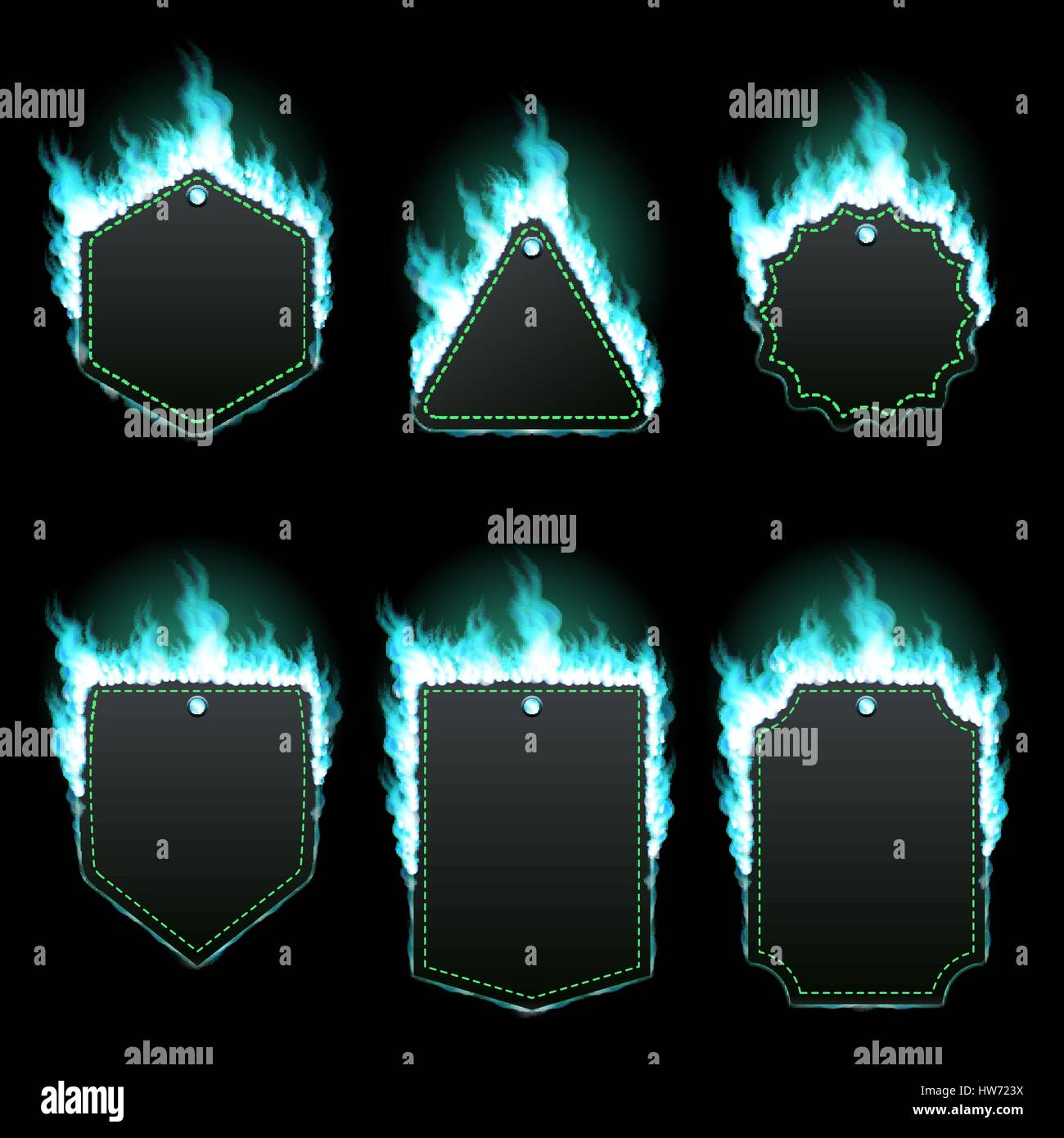 Set of six frames surrounded with azure flame Stock Vector Image & Art ...