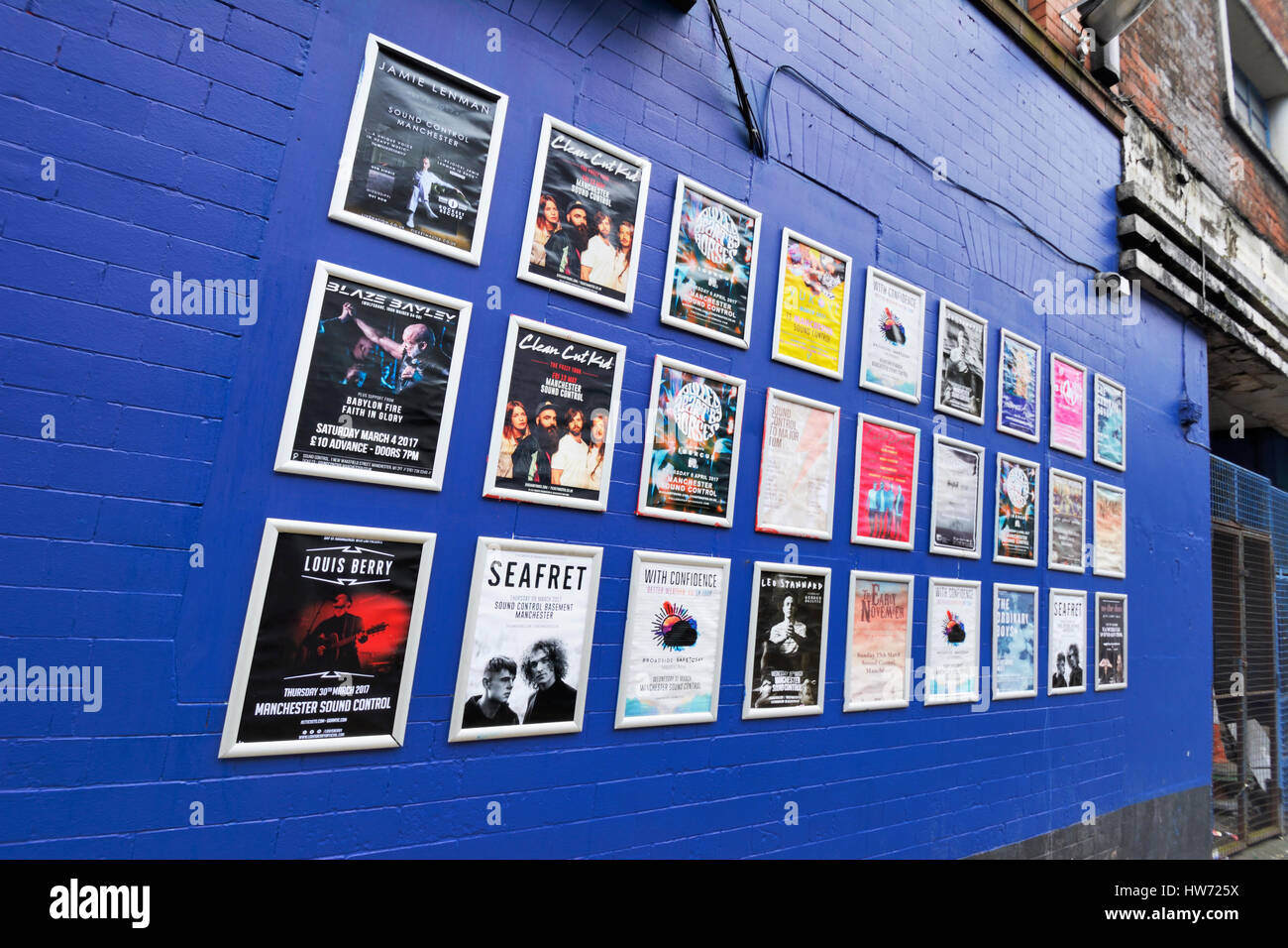 Posters outside music venue off Oxford Road, Manchester Stock Photo - Alamy