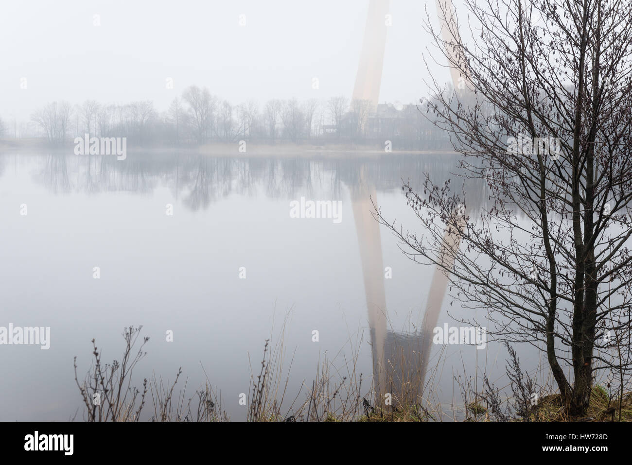 heavy mist over the river in autumn with calm water Stock Photo - Alamy