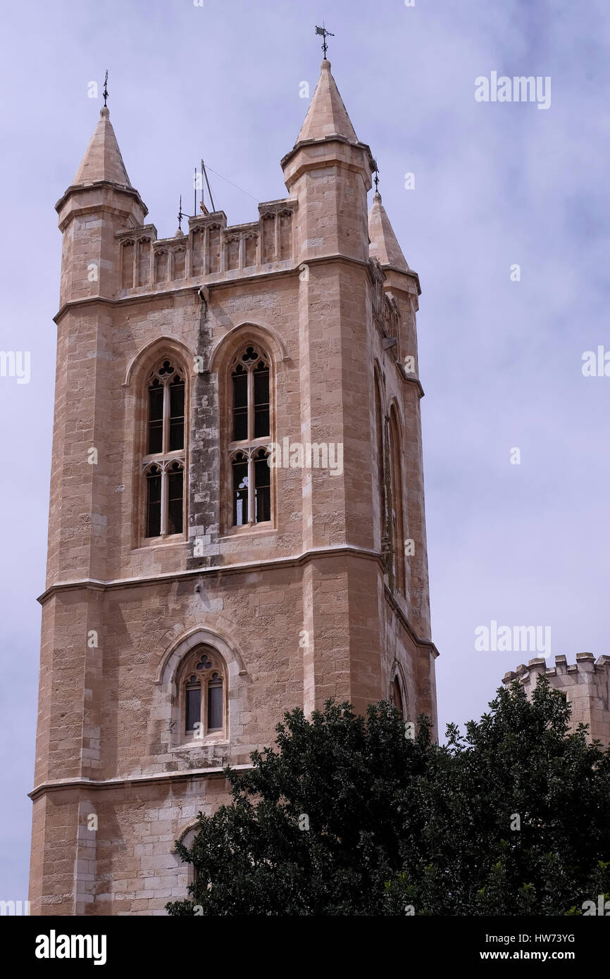 The tower of St. George's Cathedral the seat of the Bishop of Jerusalem ...