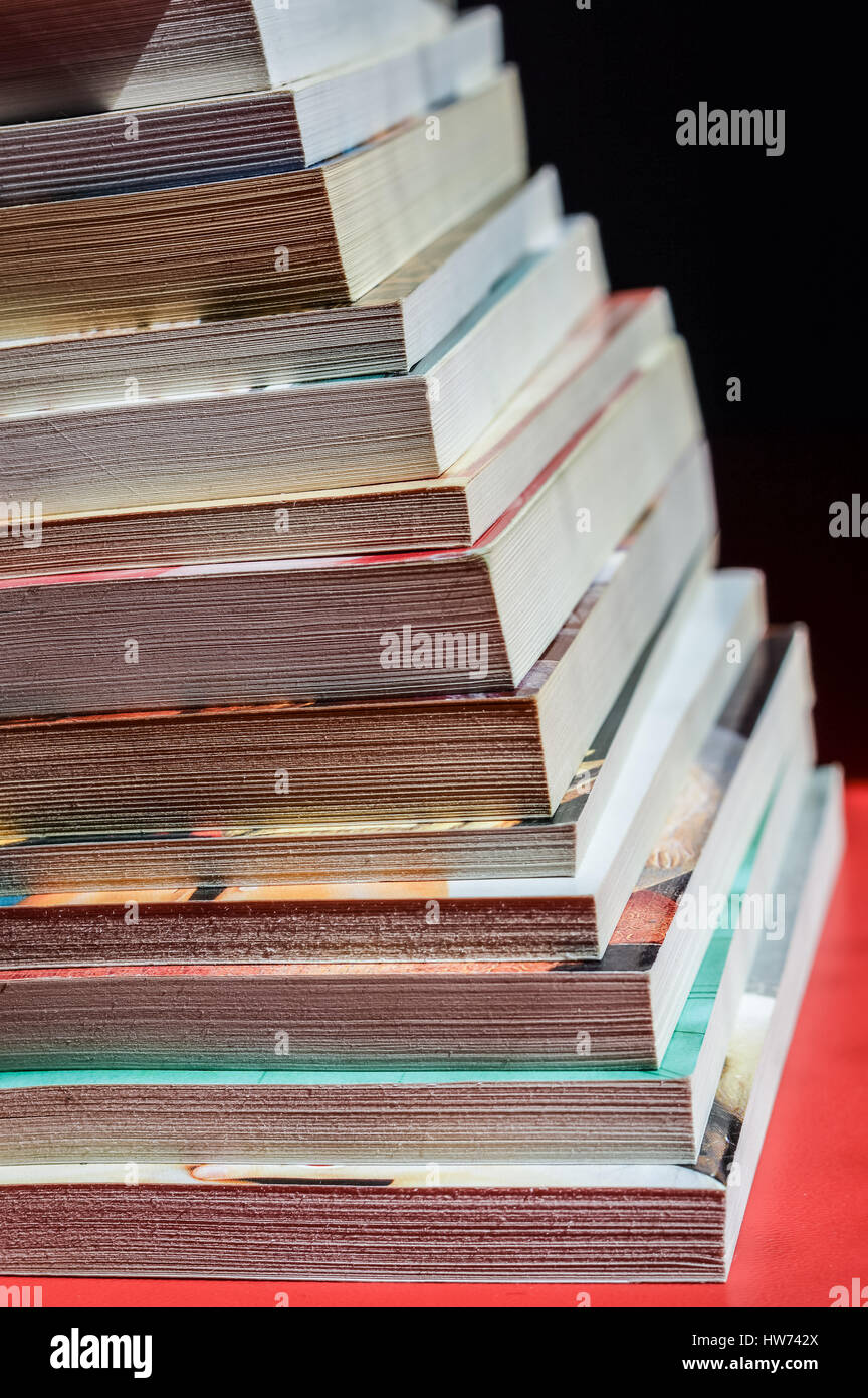 colorful stairs of stacked books closeup Stock Photo - Alamy