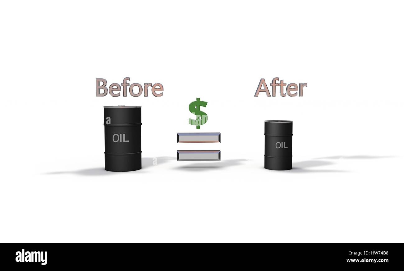 Oil prices, before and after 3d render working Stock Photo - Alamy