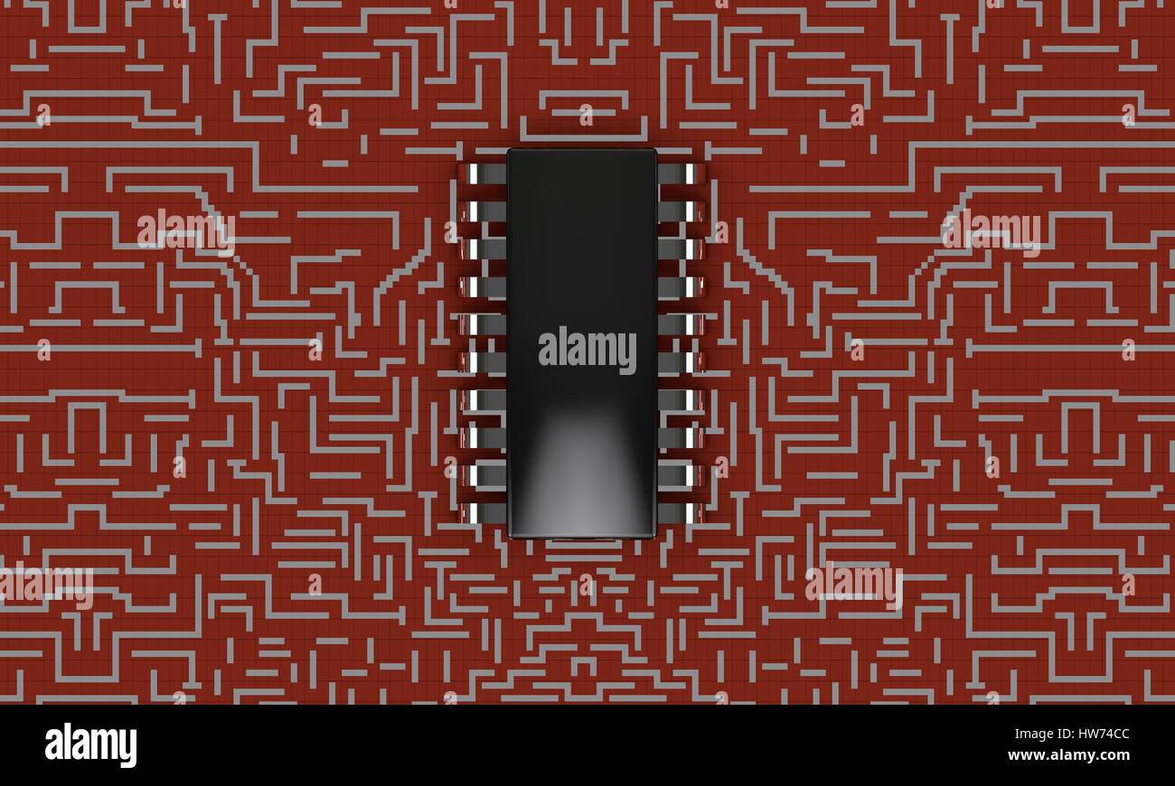 Electronic circuit,chip top view 3d render working Stock Photo - Alamy