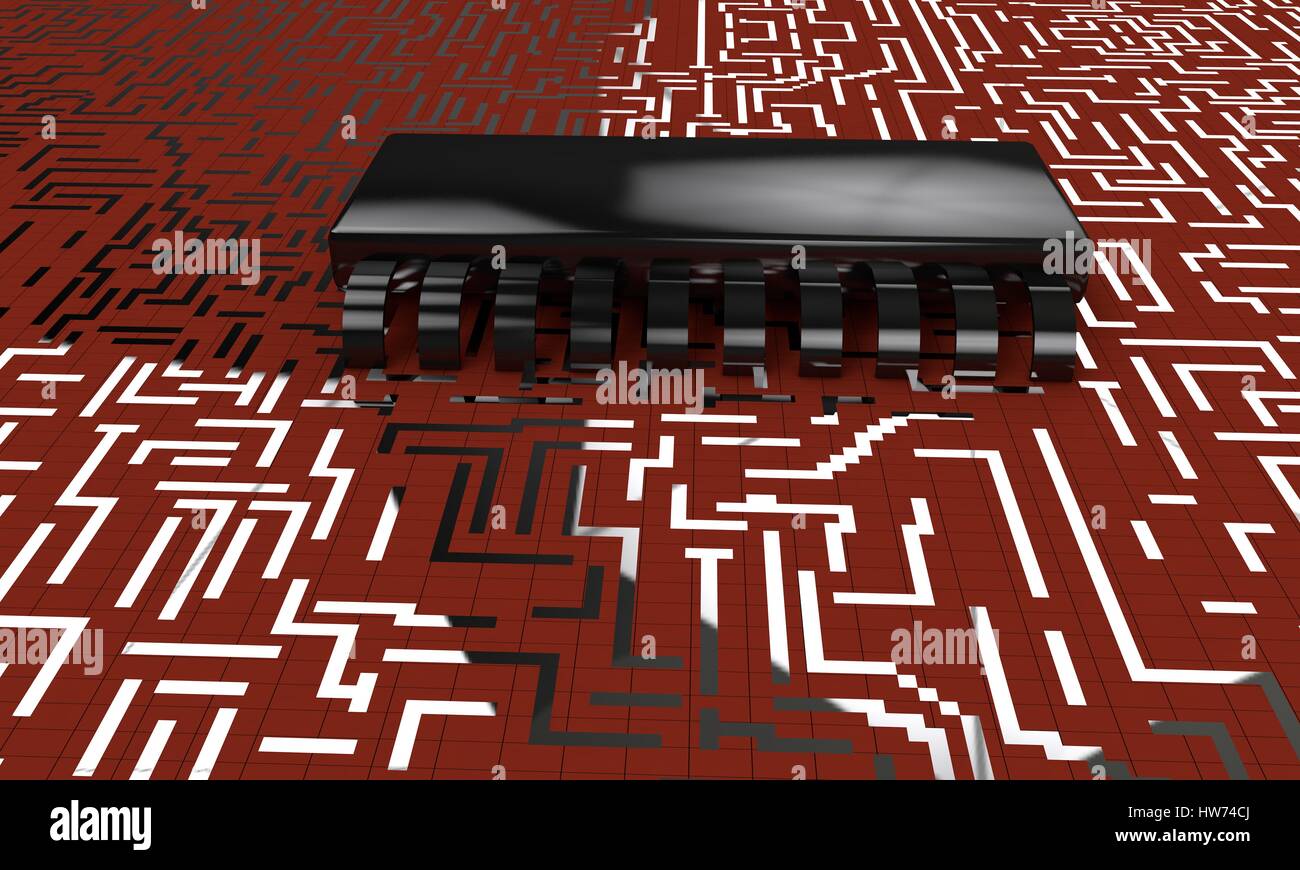 Electronic circuit,chip model 3d render working Stock Photo - Alamy