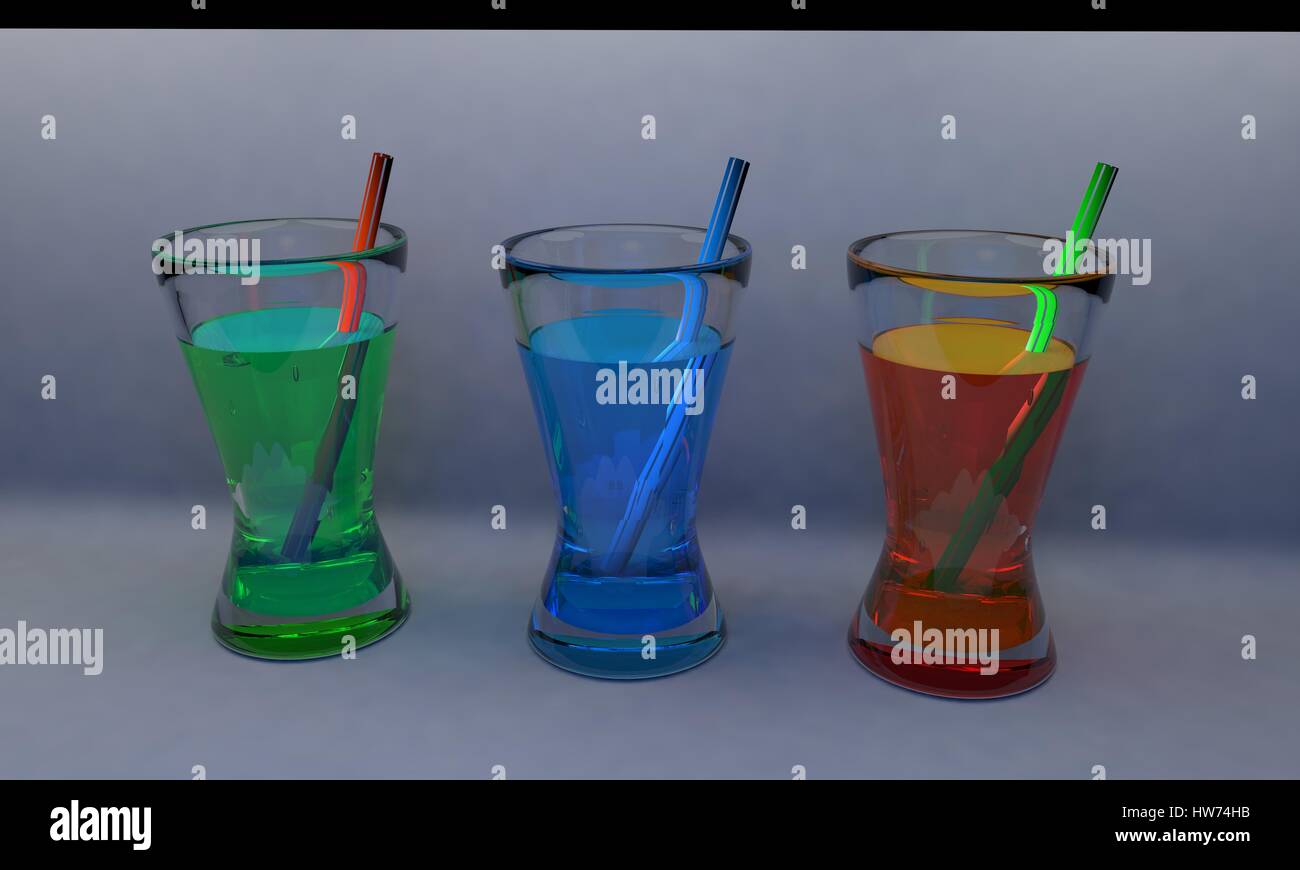Glass cups; cocktail isolated on the white 3d render, working Stock ...