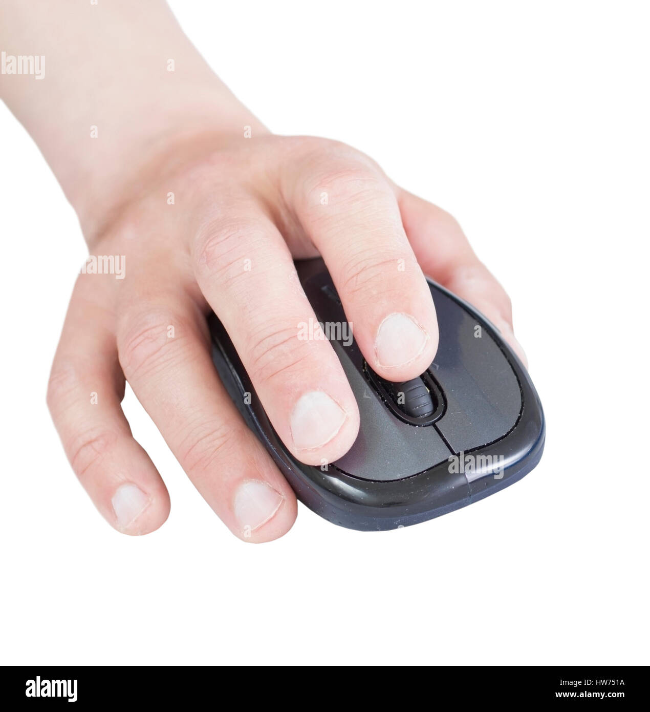 Hand on computer mouse isolated on white background Stock Photo - Alamy