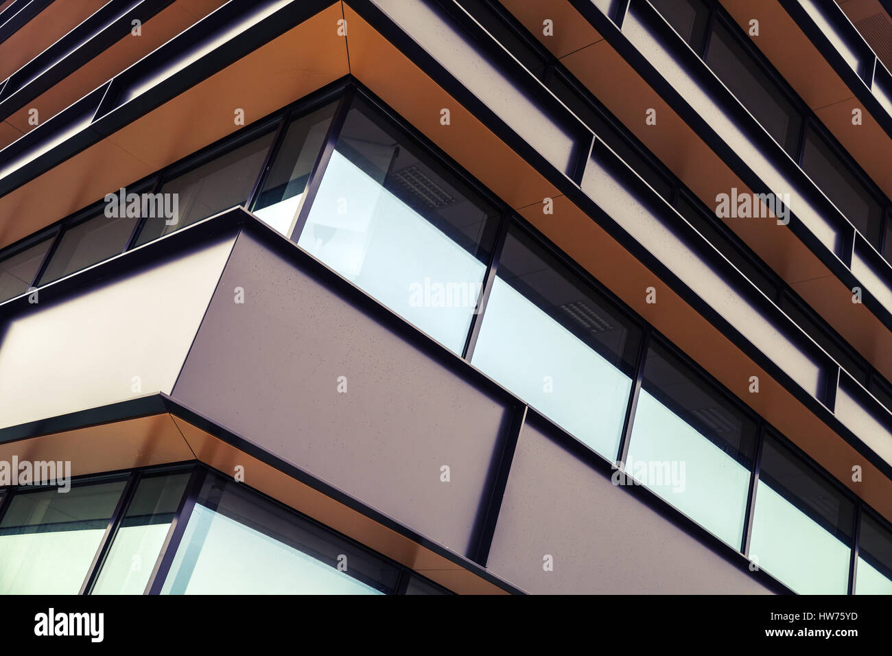 Modern industrial building facade abstract fragment, shiny windows in ...