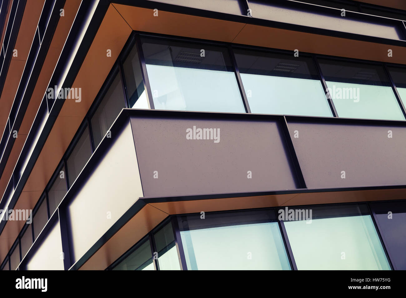 Modern industrial building facade abstract fragment, shiny windows in ...