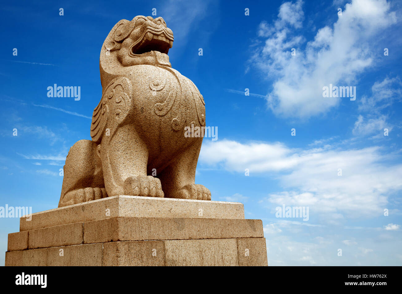 Traditional Chinese stone lions, Bund in Shanghai before the old ...