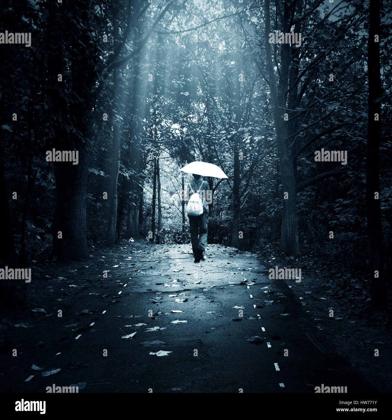 Solitude concept - lonely sad woman in the woods Stock Photo - Alamy