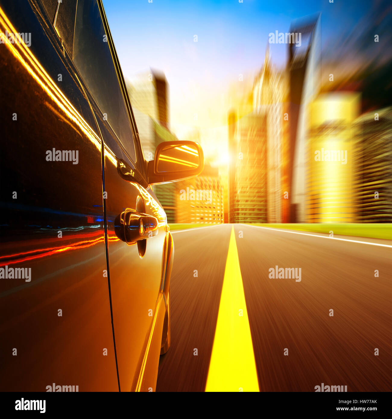 car on the road with motion blur background Stock Photo - Alamy