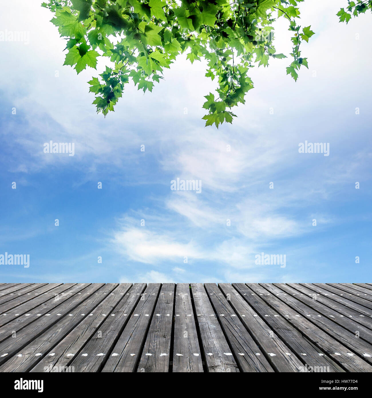 Wooden platform under a sky background Stock Photo - Alamy