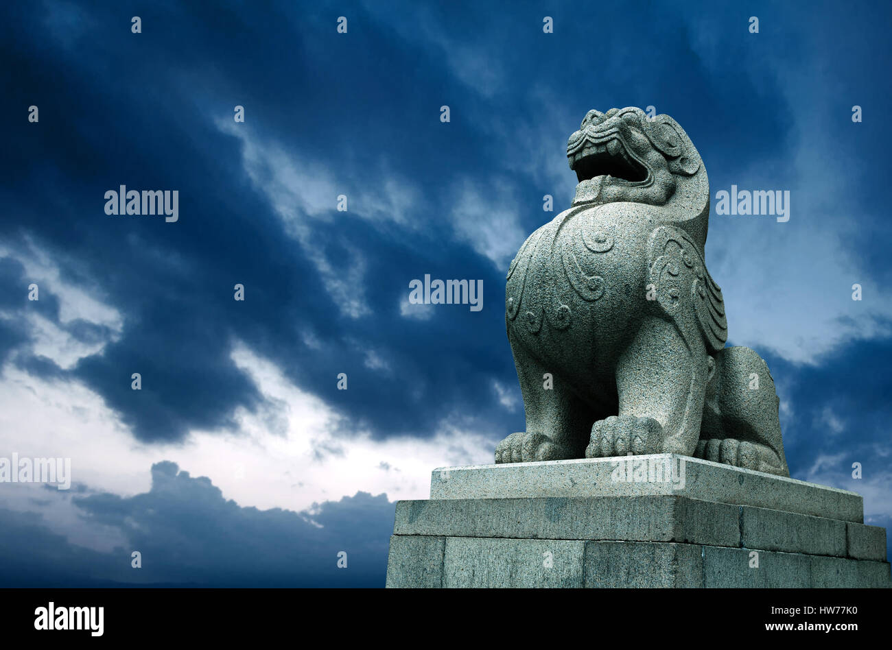 Traditional Chinese stone lions, Bund in Shanghai before the old ...