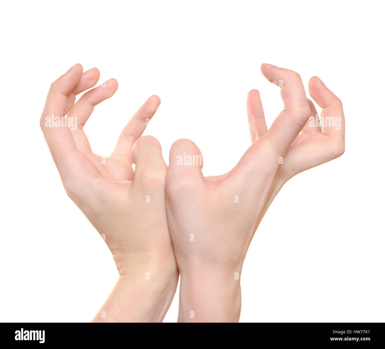 Unusual hands gesture isolated on white Stock Photo - Alamy