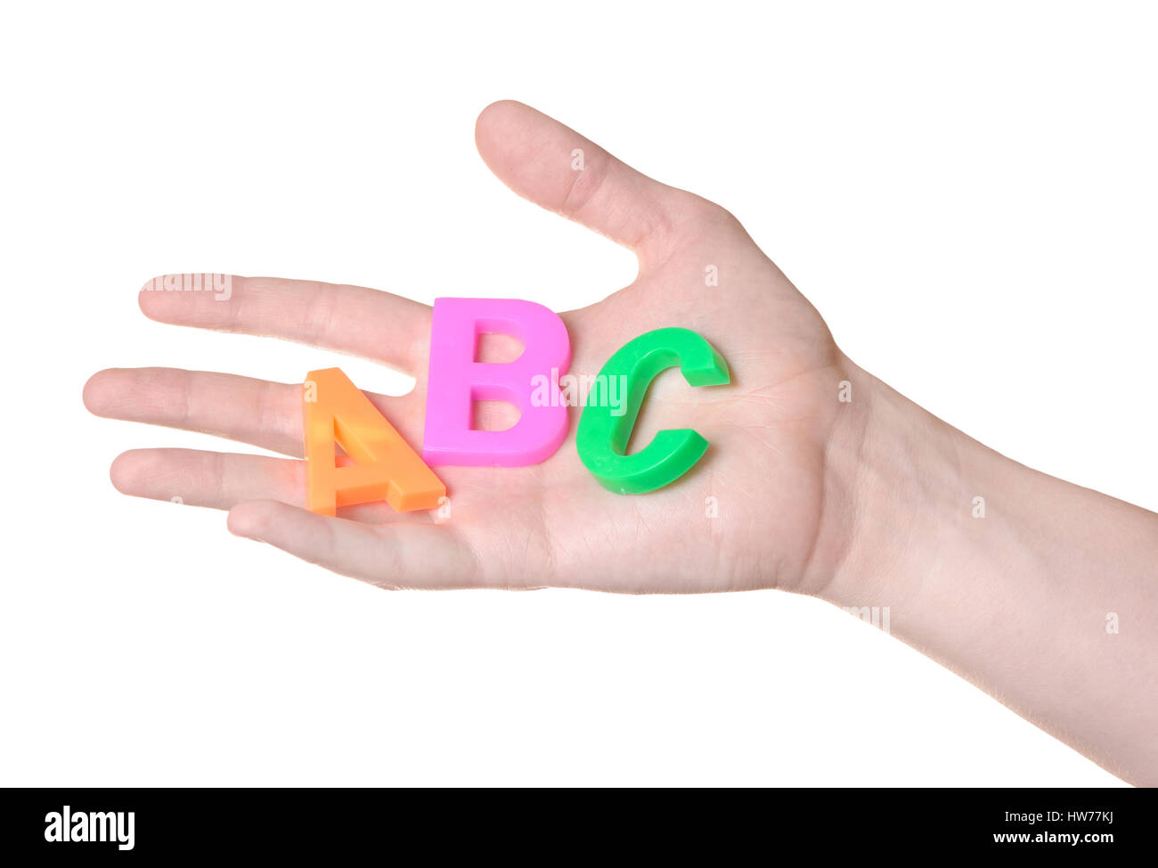 A B C letters in hand isolated on white Stock Photo - Alamy