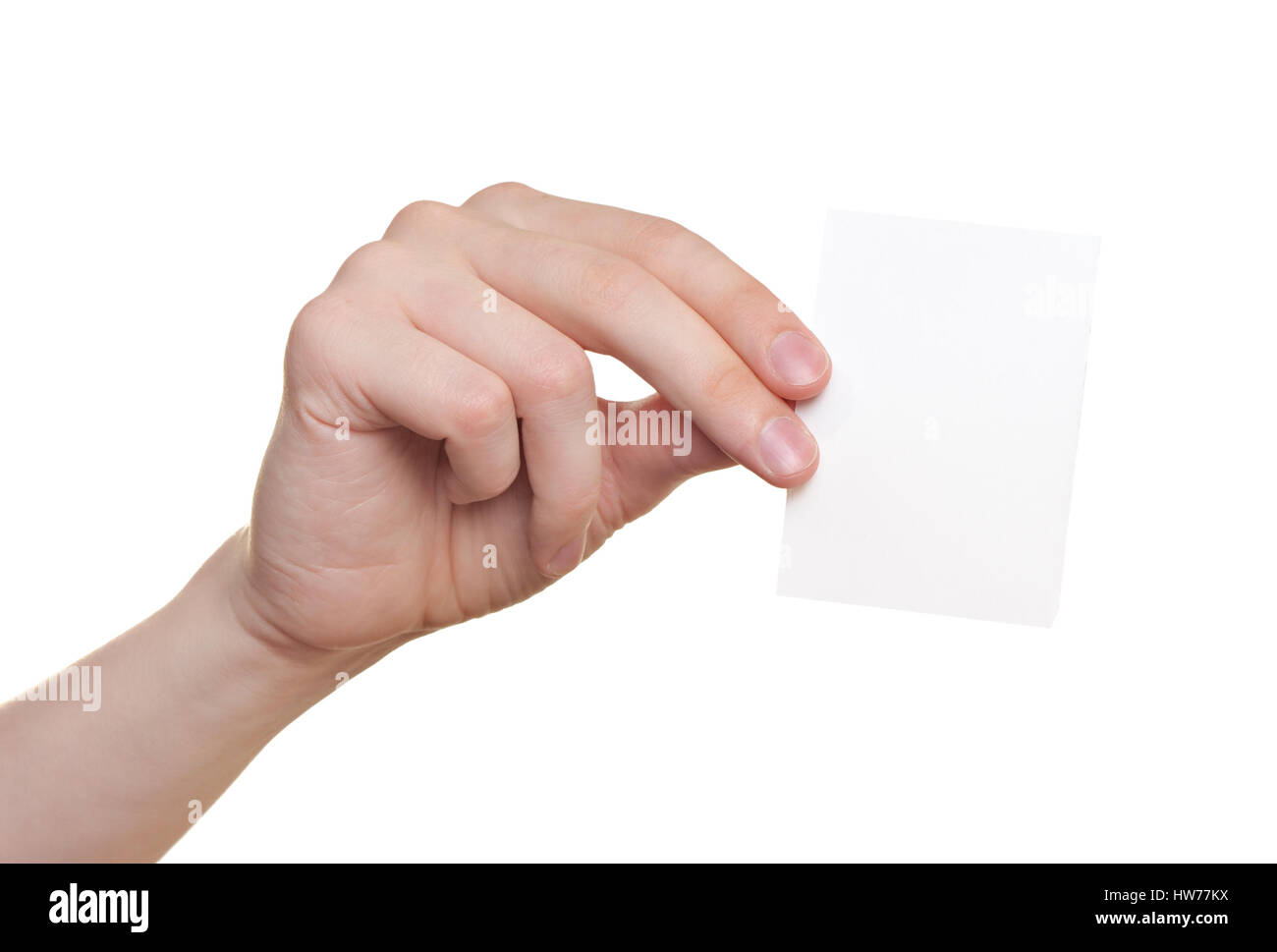 Paper card in man hand isolated on white background Stock Photo - Alamy