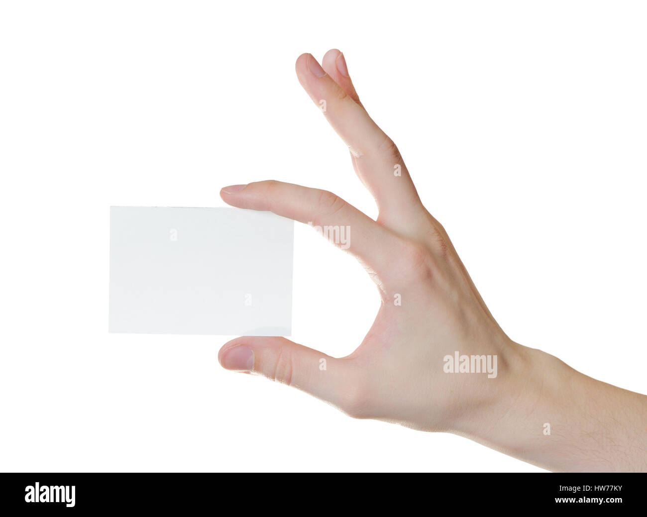 Paper card in man hand isolated on white background Stock Photo - Alamy