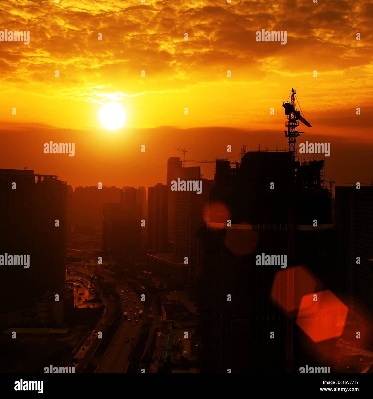 Dusk of the building construction site Stock Photo - Alamy