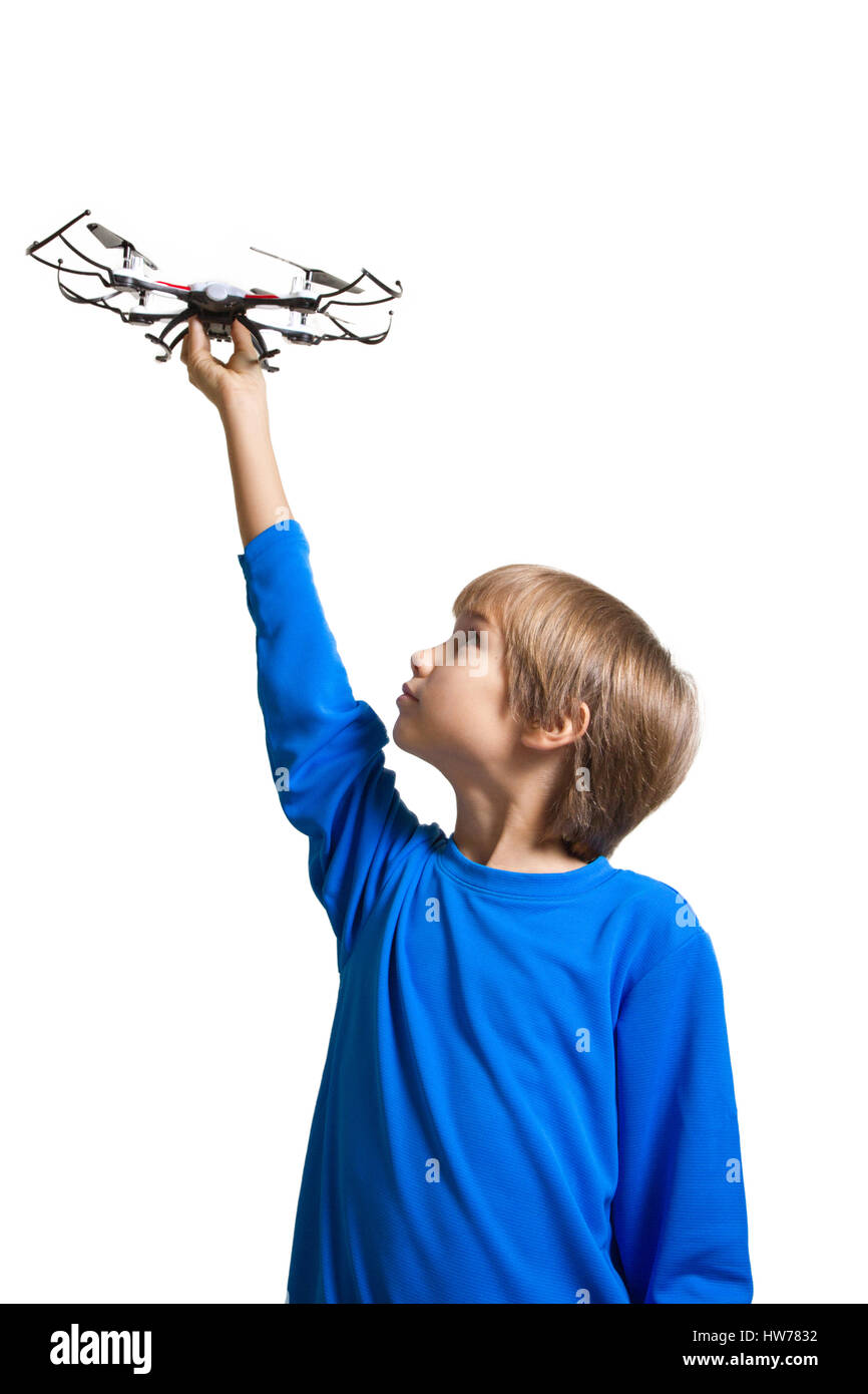 Little kid with drone isolated on white Stock Photo - Alamy