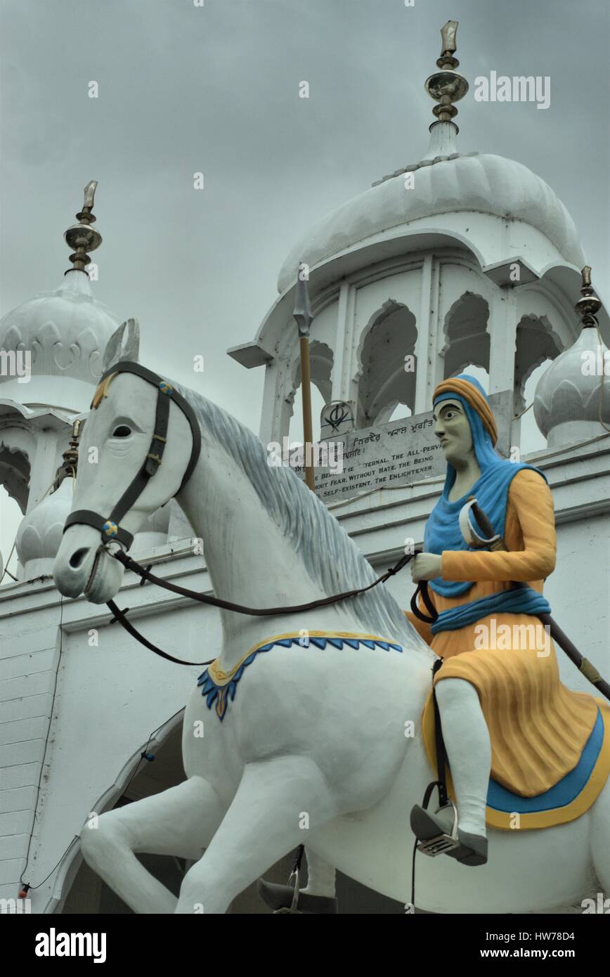 Sikh warrior statue at a Sikh temple. Statue of Mai Bhago. Statue of ...
