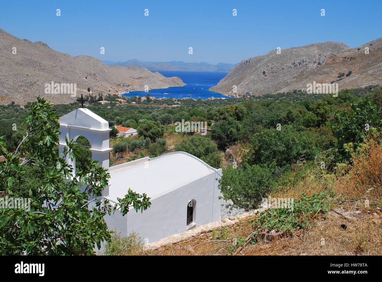 A small chapel in the Vale of Pedi on the Greek island of Symi Stock ...