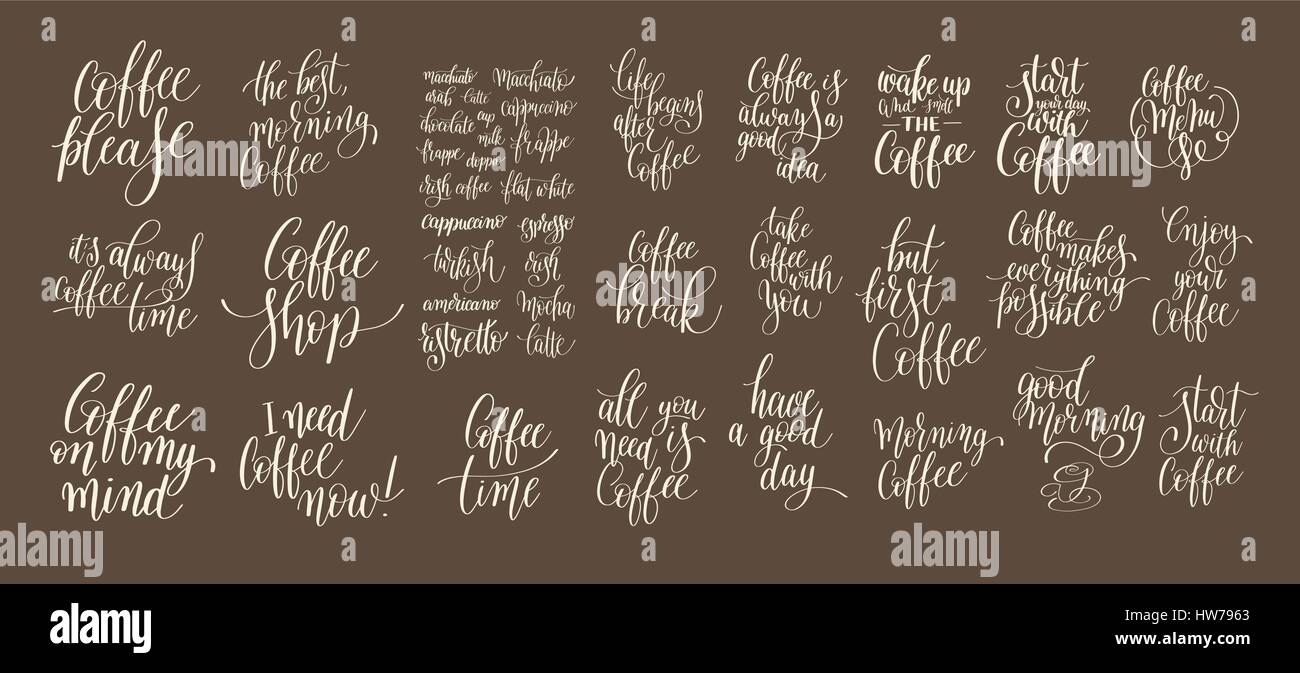 set of hand written lettering inscription design to coffee shop Stock ...