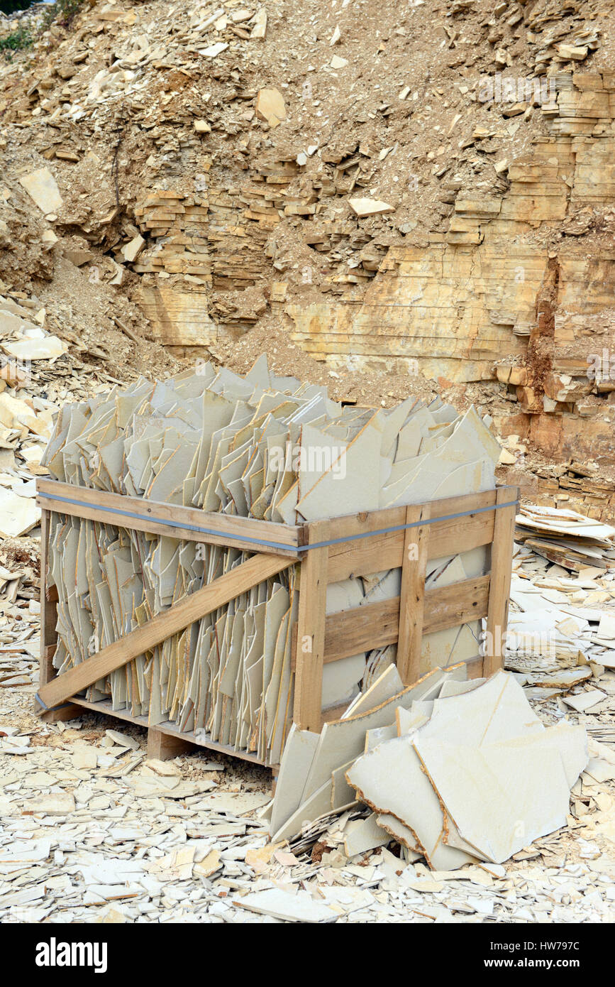 boxes with paving stones of limestone. Solnhofen Stock Photo - Alamy