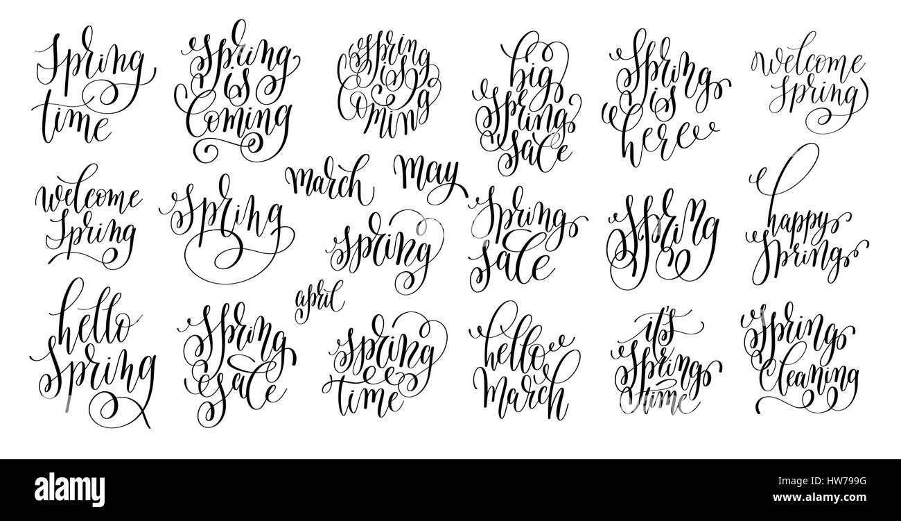 set of spring coming hand written lettering inscription Stock Vector ...