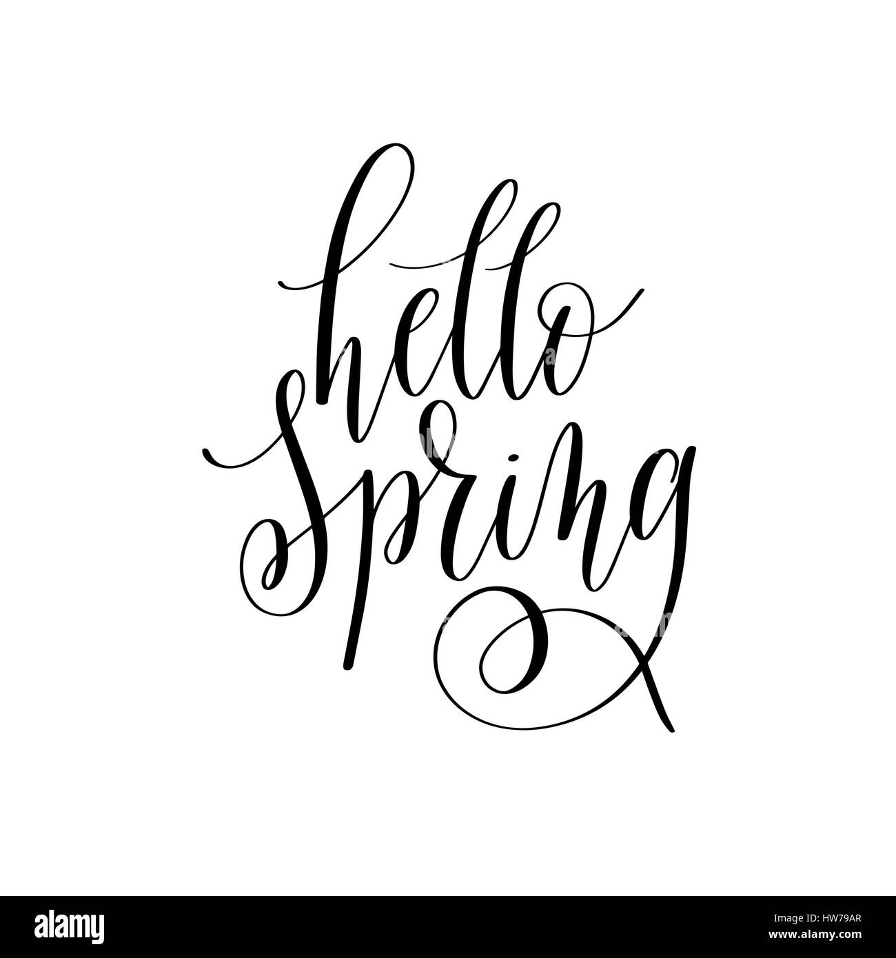 spring black and white hand written lettering inscription, calli Stock ...