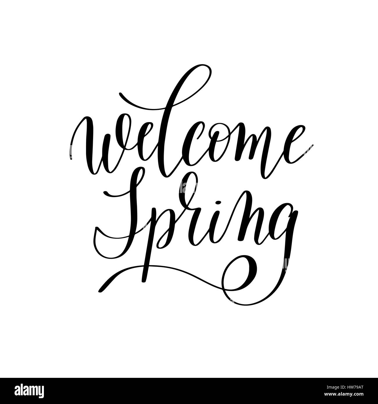 spring black and white hand written lettering inscription, calli Stock ...