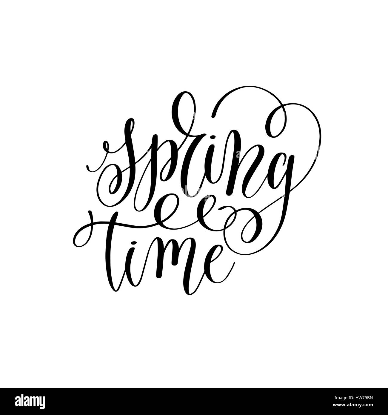 spring black and white hand written lettering inscription Stock Vector ...