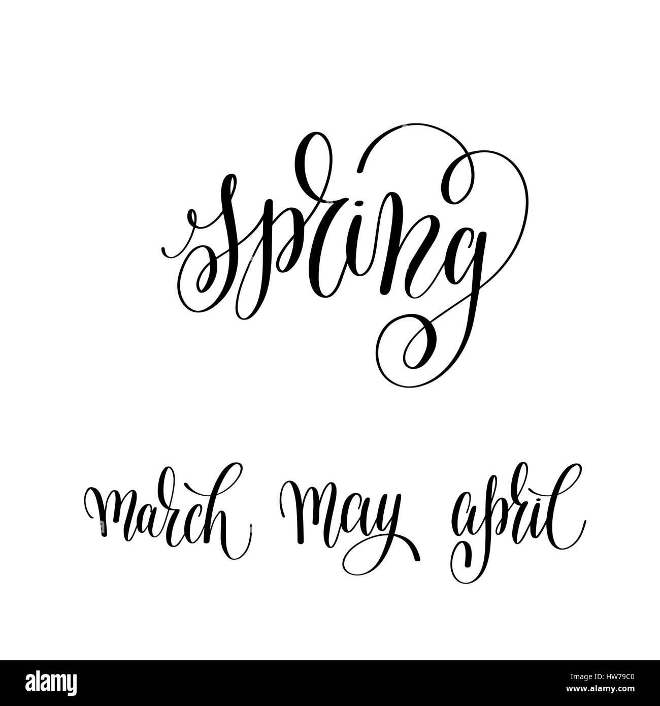 spring black and white hand written lettering inscription Stock Vector ...