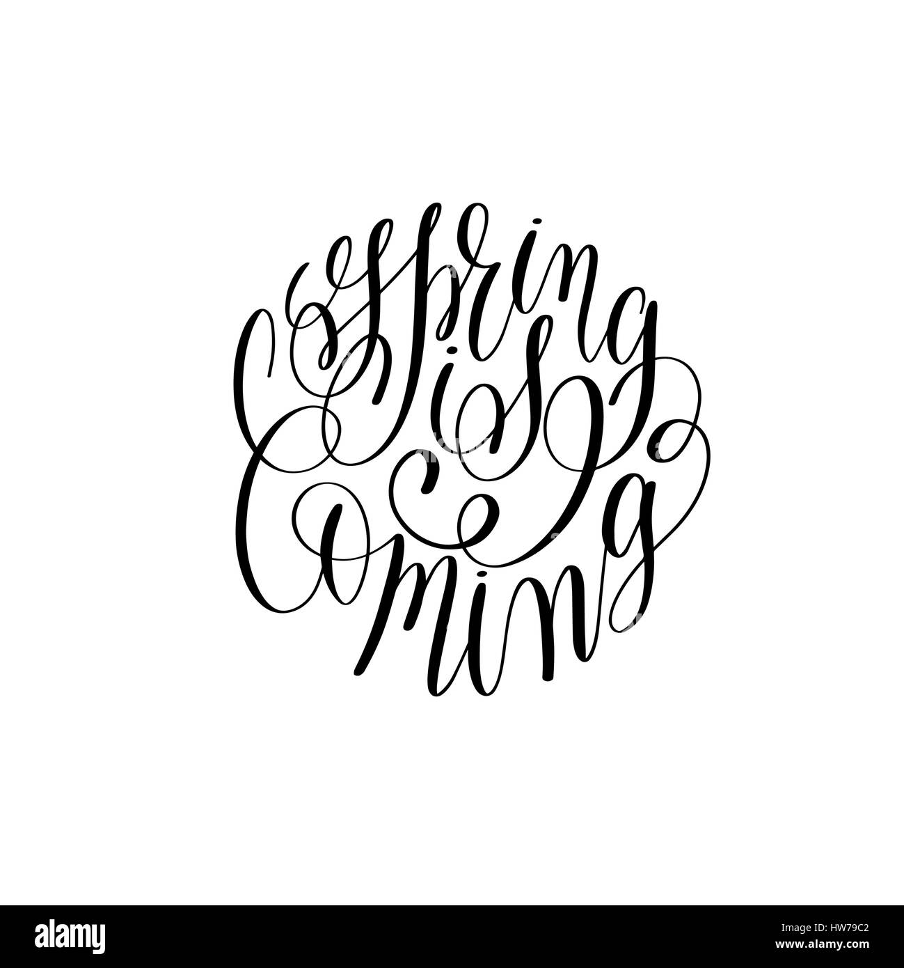 spring black and white hand written lettering inscription Stock Vector ...